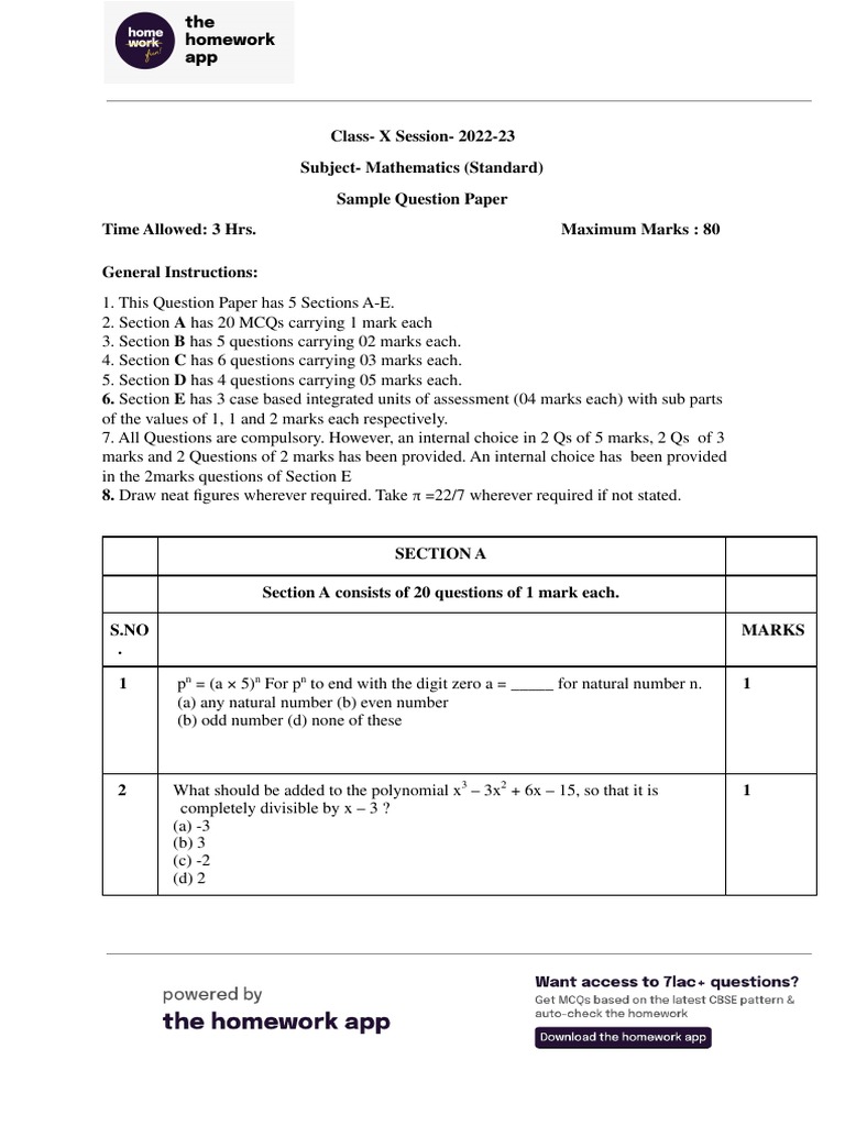 Sample Paper 4 | PDF | Circle | Area