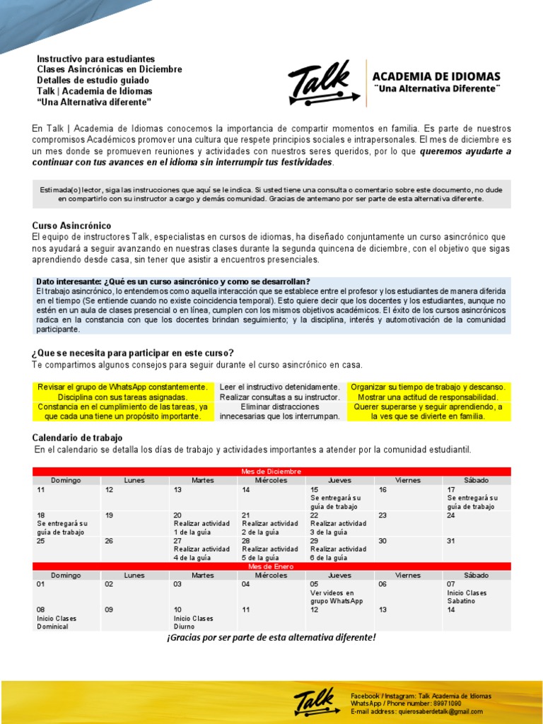 Guía para estudiantes sobre el curso asincrónico de diciembre en Talk ...