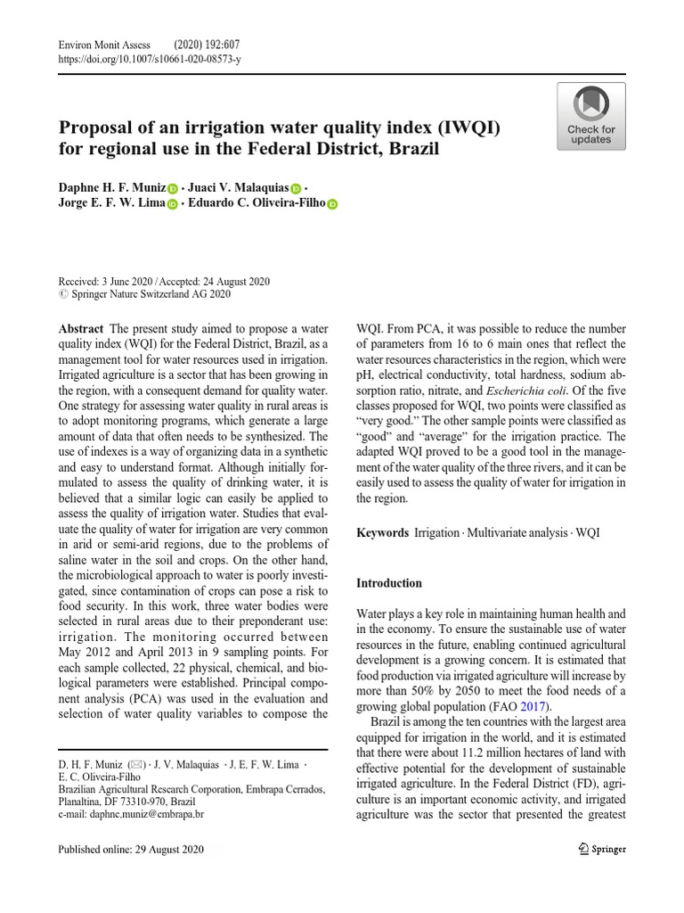 Proposal of An Irrigation Water Quality Index (IWQI) Brazil | PDF | Soil | Principal Component ...
