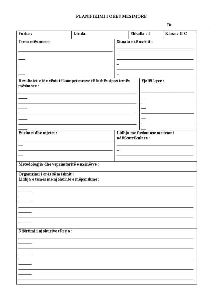 Planifikimi I Ores Mesimore | PDF