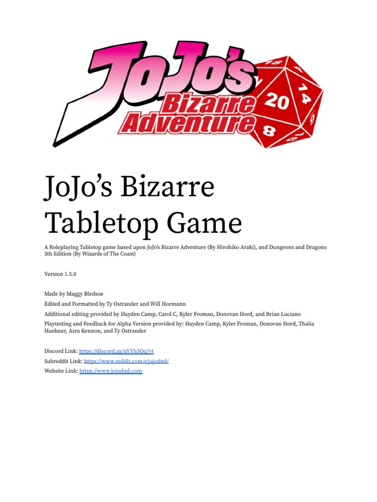 JoJo D&D v1.5.0 | PDF | Tabletop Games | Gaming