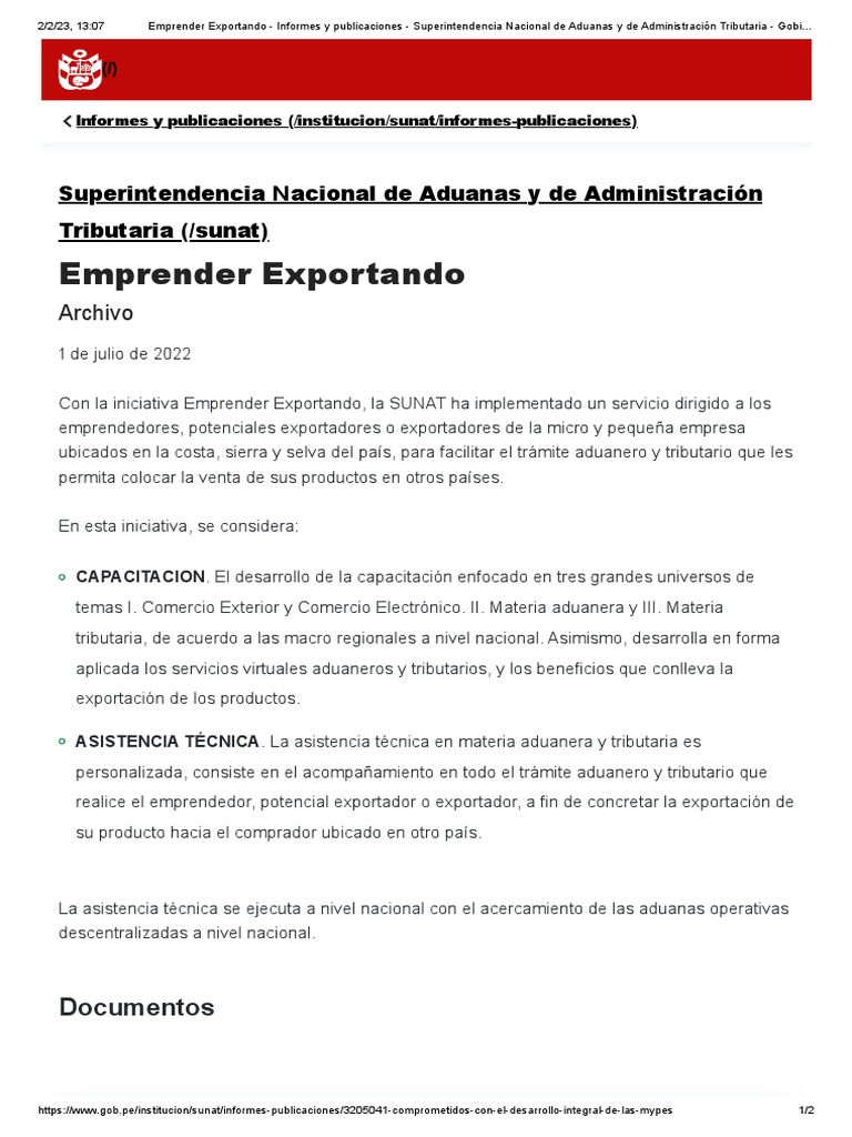 Emprender Exportando - Informes y Publicaciones - Superintendencia Nacional de Aduanas y de ...