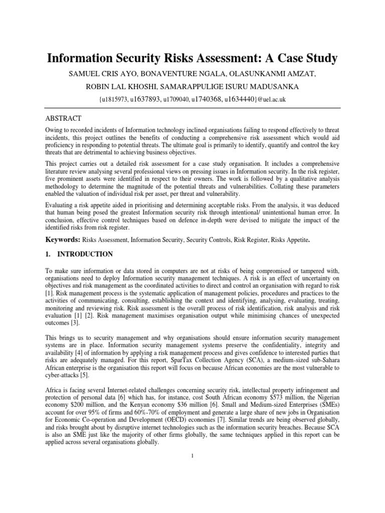 Information Security Risks Assessment A Case Study | PDF | Information Security | Risk