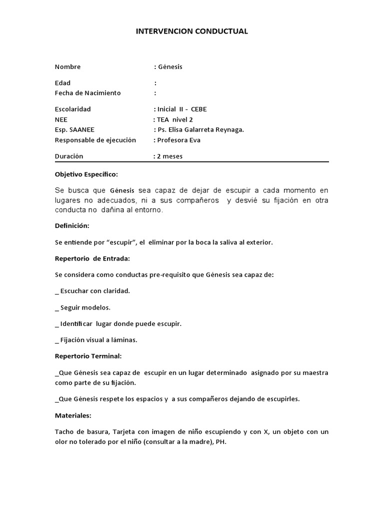 Intervencion Conductual Genesis Escupir | PDF | Ciencia cognitiva Intervencion Conductual Genesis Escupir | PDF | Ciencia cognitiva