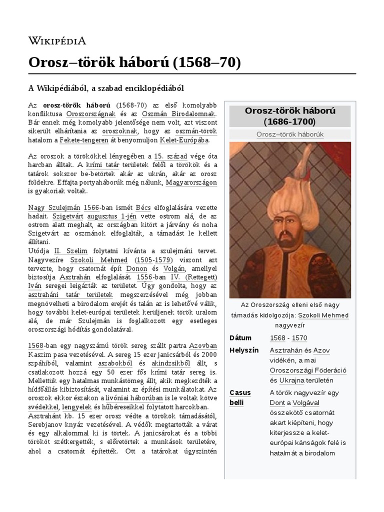 Orosz-Török Háború (1568-70) | PDF