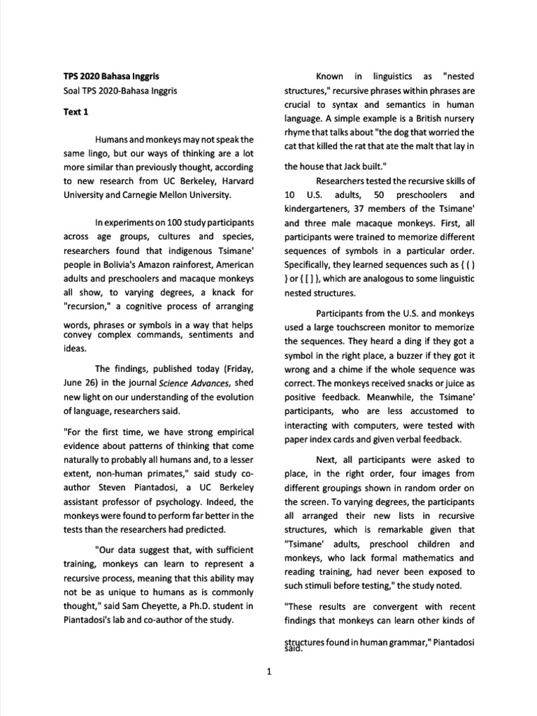 Recursive Thinking in Humans, Monkeys and Children | PDF | Human | Employment