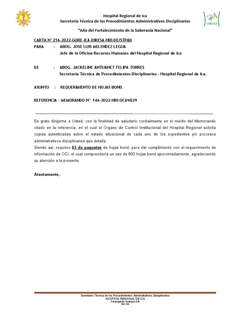 Carta-Requerimiento de Hojas Bond | PDF