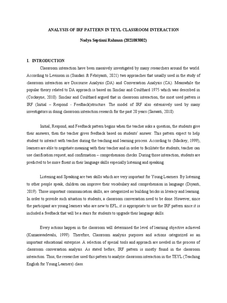 Analysis of Irf Pattern in Teyl Classroom Interaction | PDF | English ...