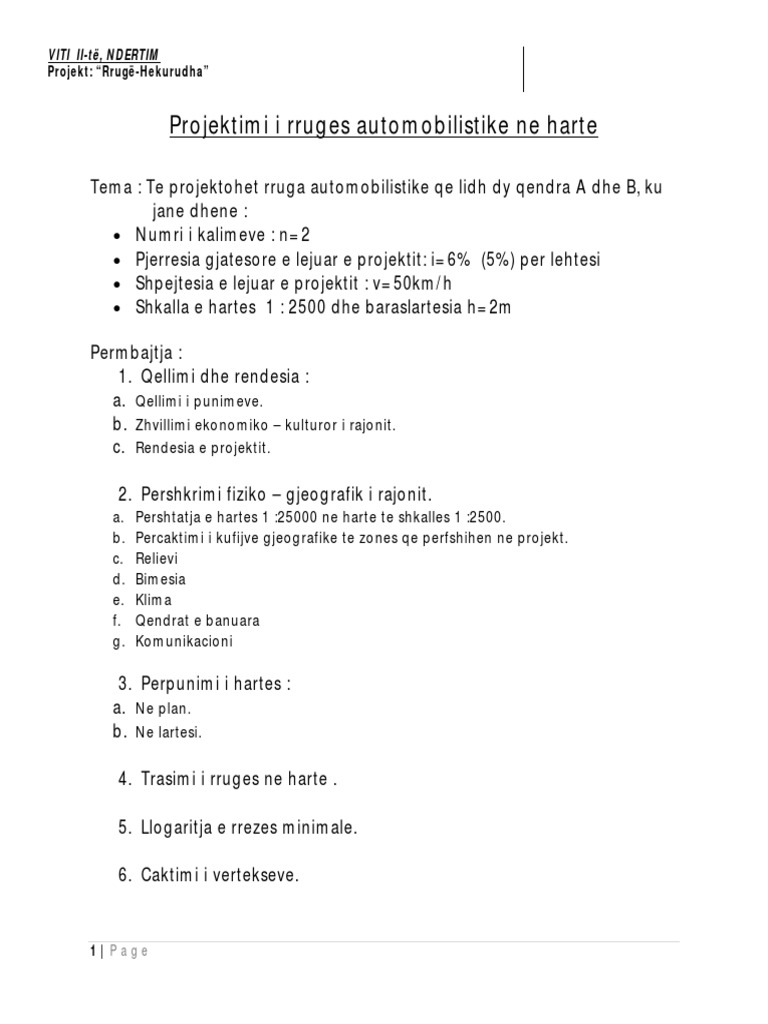 Relacioni Projekt Rruge | PDF