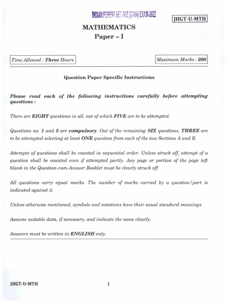 Mathematics Paper I | PDF