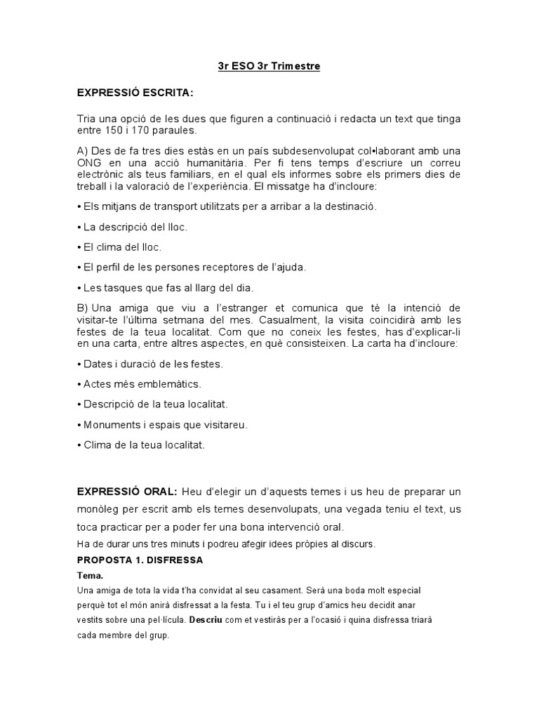 3r ESO 3r Trimestre EXPRESSIÓ | PDF