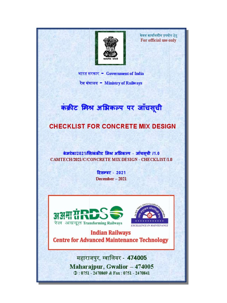 Booklet On Checklist For Concrete Mix Design | PDF | Concrete | Cement