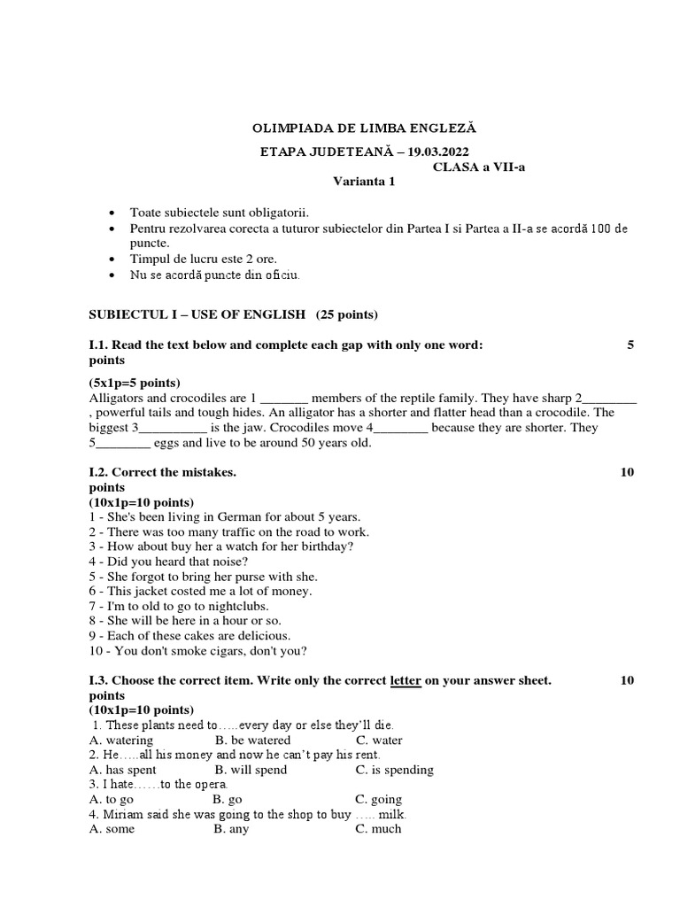 Subiecte Olimpiada Engleza | Download Free PDF | Reality Television | Vocabulary