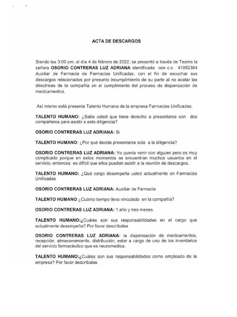 Acta de Descargos | PDF