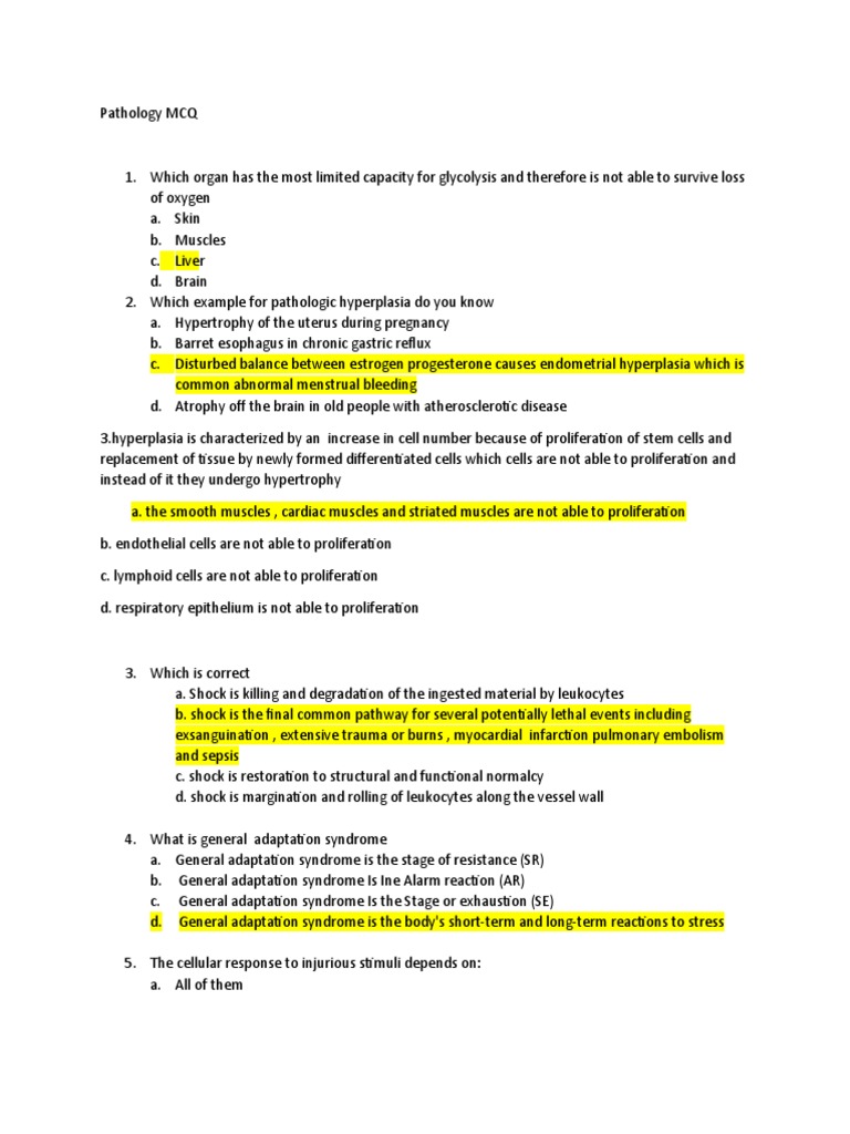 Pathology MCQ | PDF | Shock (Circulatory) | Inflammation