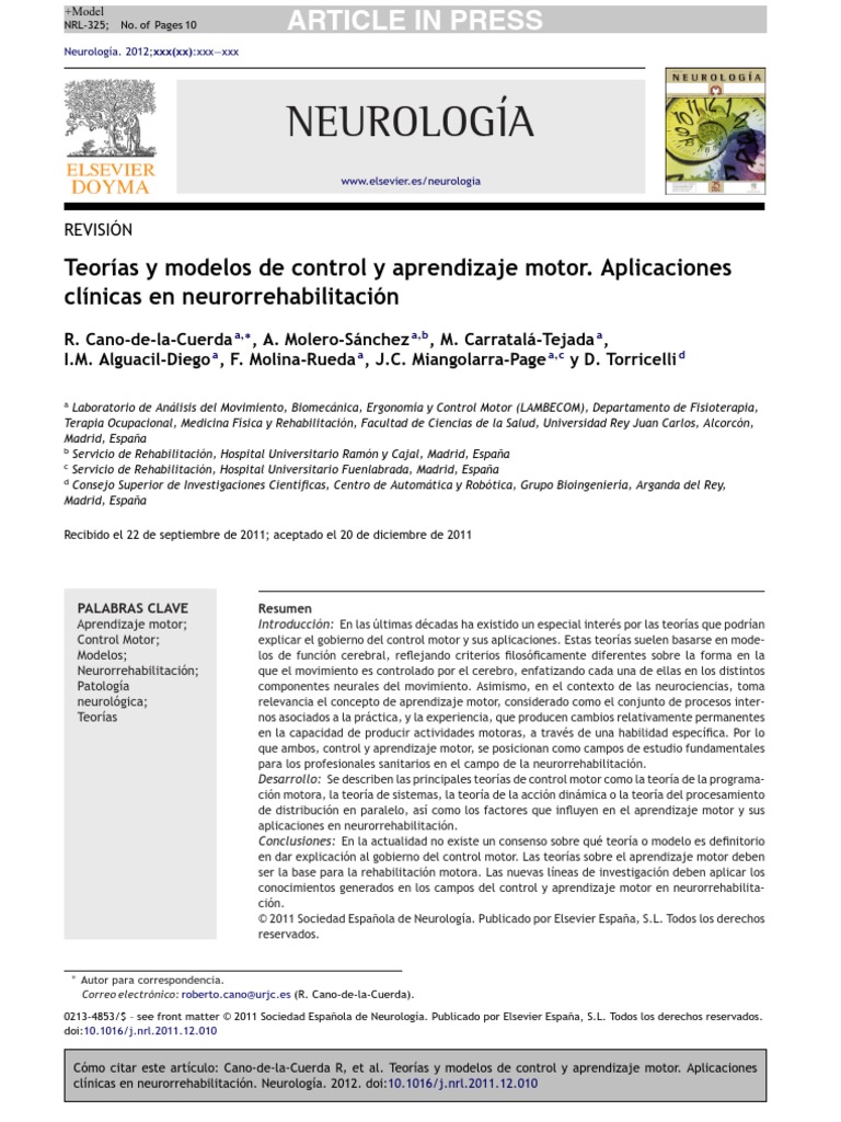 Teorias Del Control Motor 2012 | PDF | Aprendizaje | Sistema nervioso