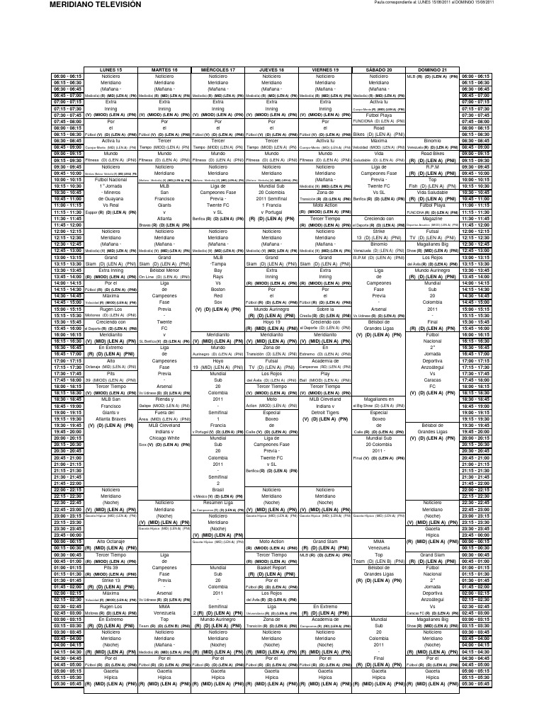 Meridiano TV Schedule: Aug 15-21, 2011 | PDF | Association Football ...