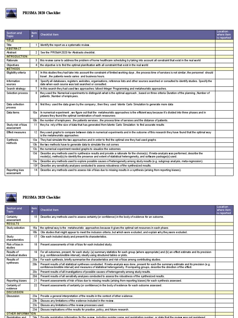 PRISMA 2020 Checklist | Download Free PDF | Meta Analysis | Statistics