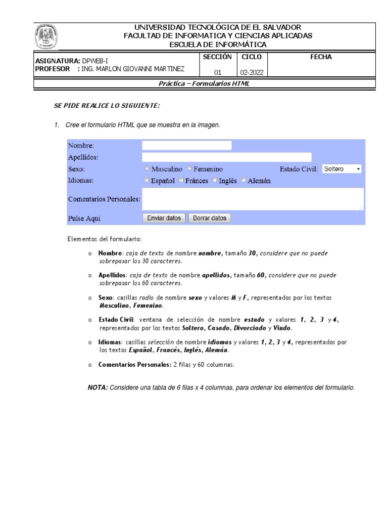 Práctica - Formularios HTML | PDF
