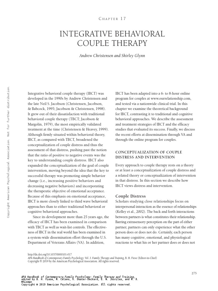 Integrative Behavioral Couple Therapy: Andrew Christensen and Shirley Glynn | PDF ...