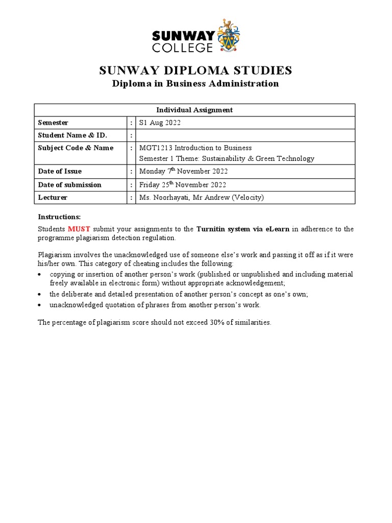Individual Assignment Itb Aug 2022 Question & Rubric | PDF | Citation | Plagiarism