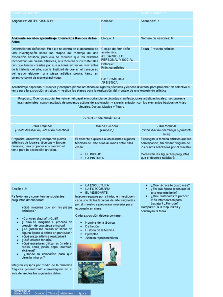 Artes 1 Trim | PDF | Evaluación | Aprendizaje