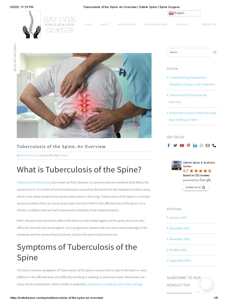Tuberculosis of The Spine An Overview | PDF | Tuberculosis | Back Pain