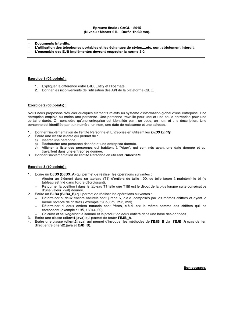 Examen | Descargar gratis PDF | Java (Langage de programmation) | Gestion informatique