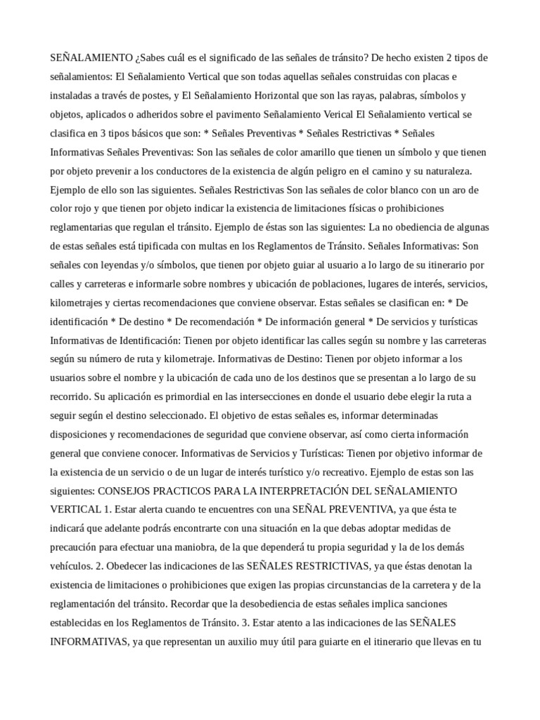 Señalamientos Viales | PDF