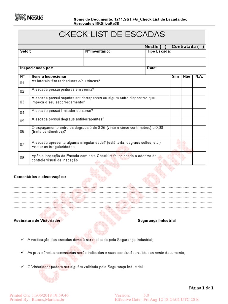 1211.SST - FG - Check List de Escada | PDF