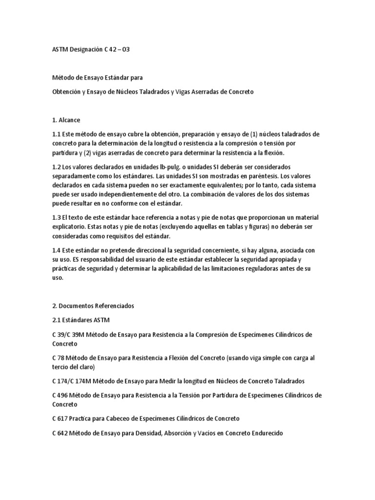 Norma ASTM C 42 para Ensayos de Concreto | PDF | Hormigón | Viga ...