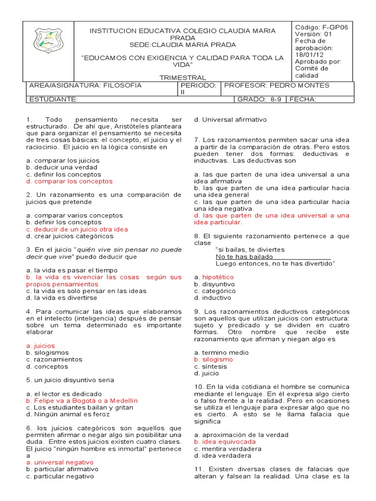 Eval FF 7 | PDF | Falacia | Pensamiento