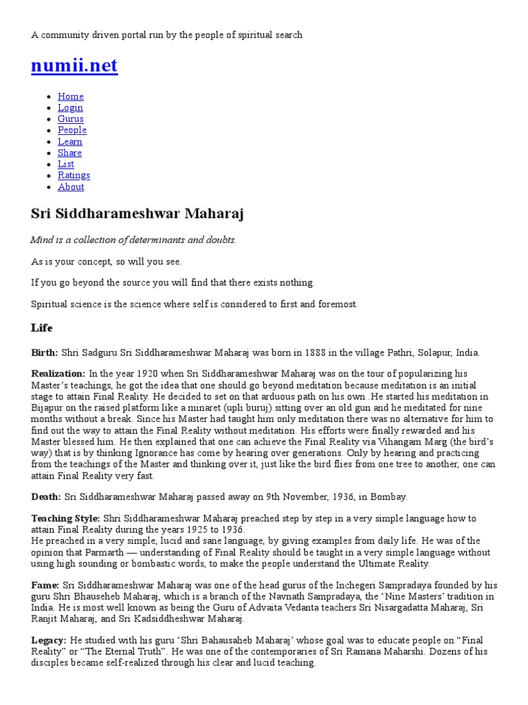 Sri Siddharameshwar Maharaj | PDF | Hindu Philosophical Concepts ...