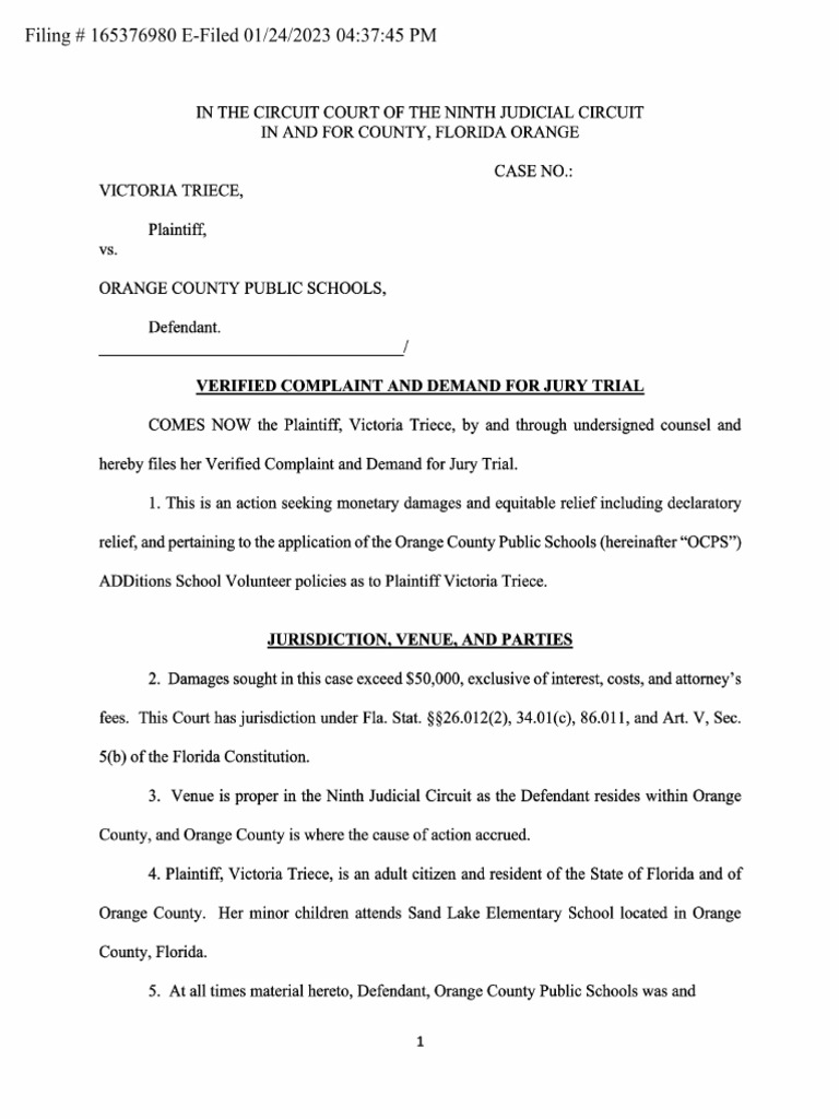 Victoria Triece vs. Orange County Schools | PDF | Lawsuit | Justice