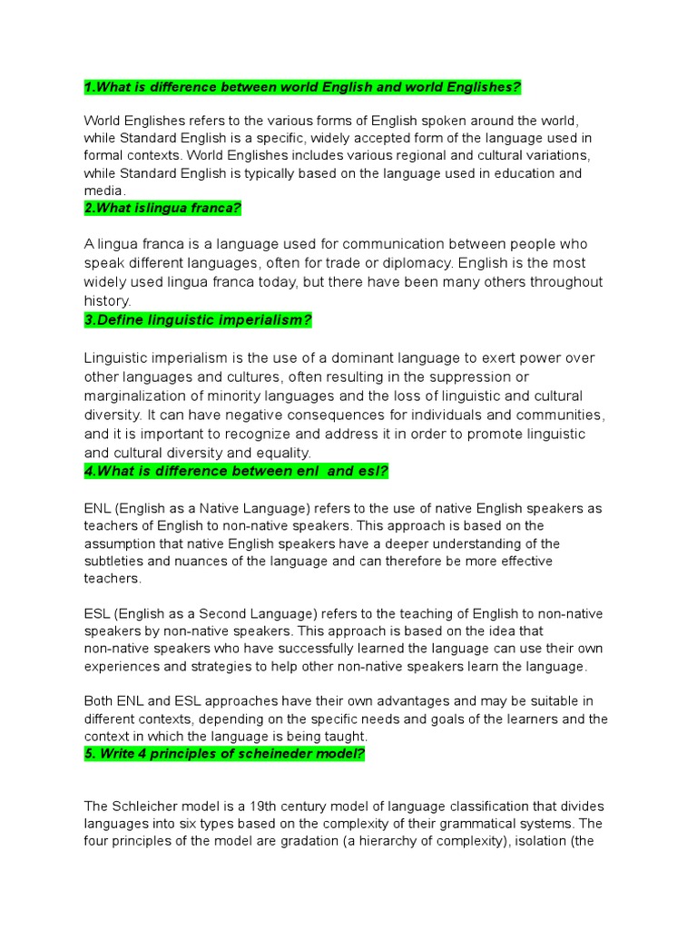 World Englishes Short Question | PDF | English Language | English As A ...