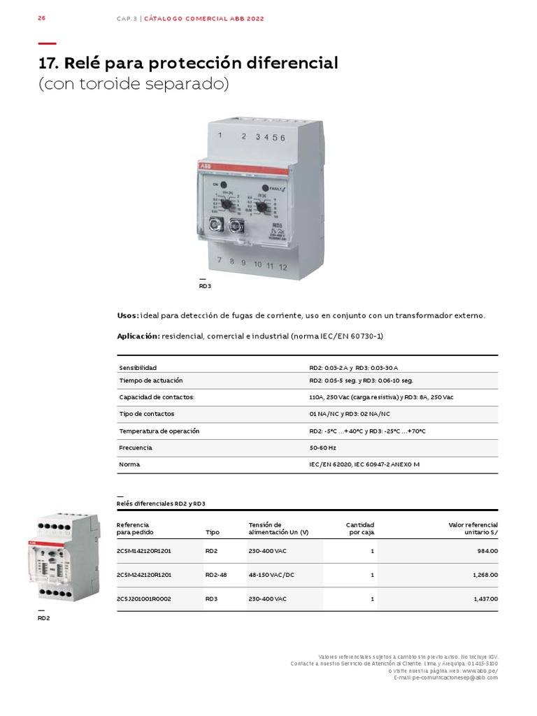 Relés Diferenciales ABB RD2 y RD3 | PDF | Relé | Electricidad