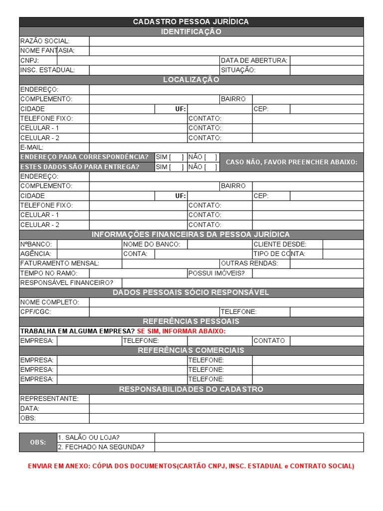 Ficha de Cadastro - Pessoa Jurídica | PDF | Business