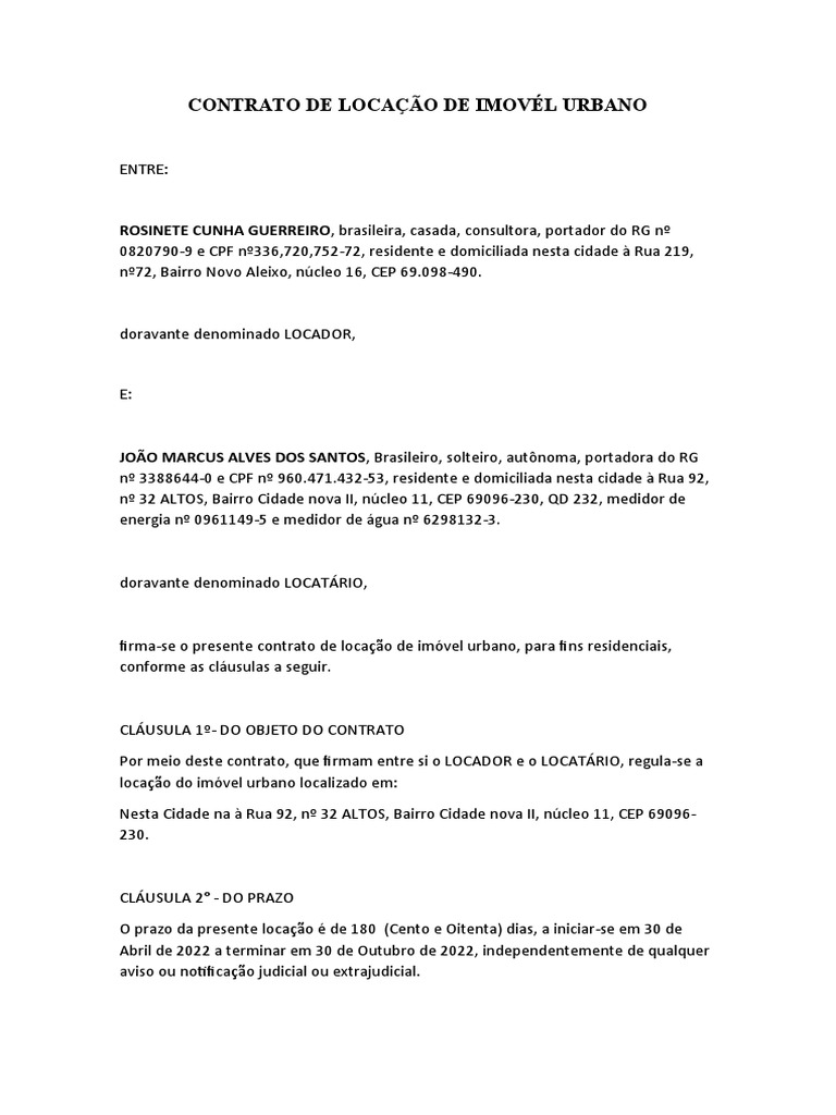 Contrato Aluguel Com Clausula Marcus | PDF | Aluguel | Indenização