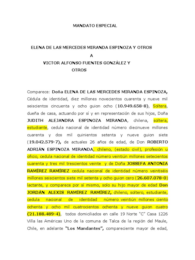 Mandato especial para representación legal en demanda por accidente ...