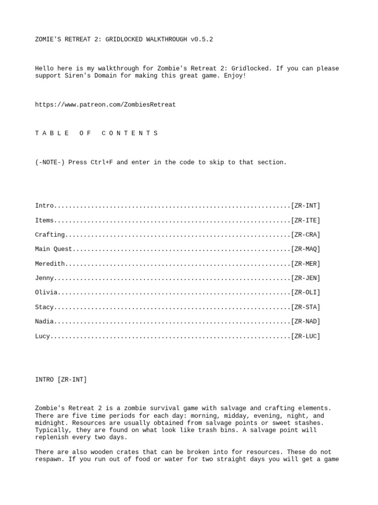 Zr2 Walkthrough Guide Pdf Foods Milkshake