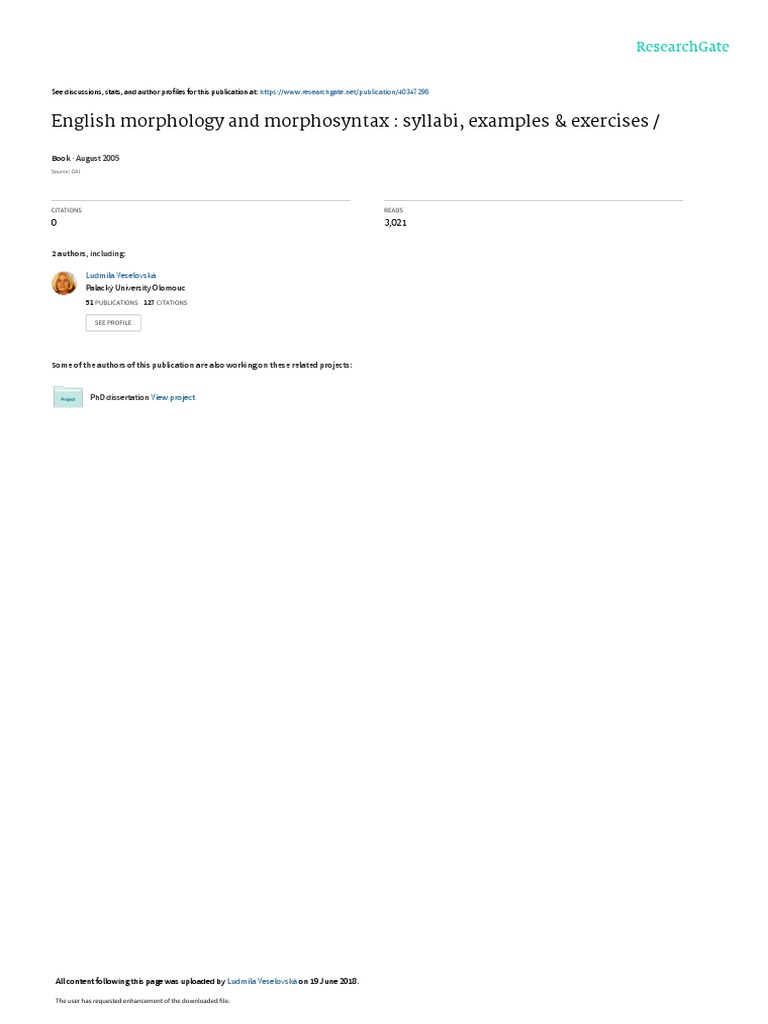 English Morphology and Morphosyntax Syllabi Exampl | PDF | Morphology ...