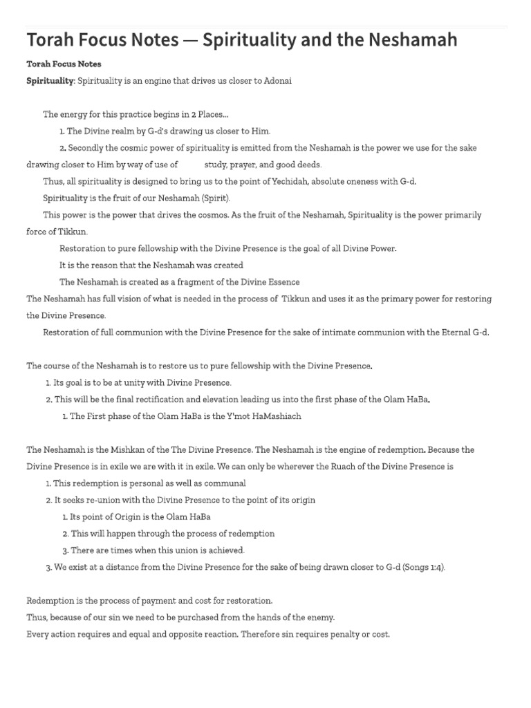 Neshamah Spirituality and Tikkun 020223 | PDF