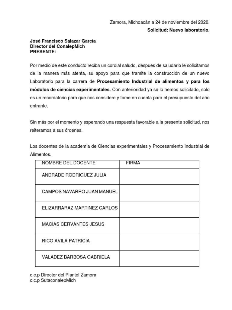 Solicitud de Nuevo Laboratorio en Conalep | PDF