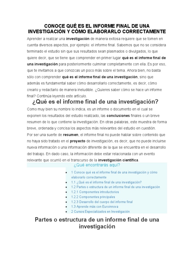 Cómo Elaborar un Informe Final de Investigación | PDF | Ciencia cognitiva | Science