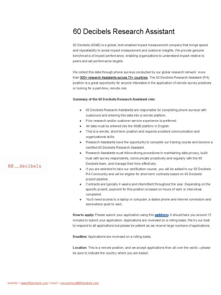 60dB June2022 Research Assistant | PDF | Communication | Computing