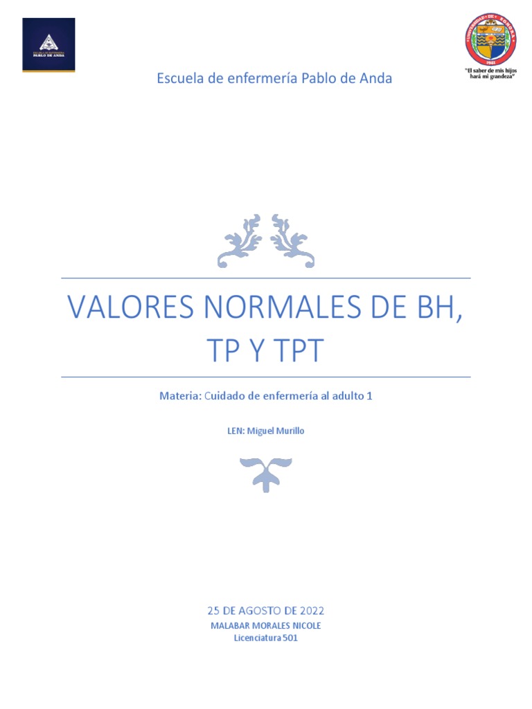 Valores Normales BH, QS, TPT | PDF | Sangre | Glóbulo rojo