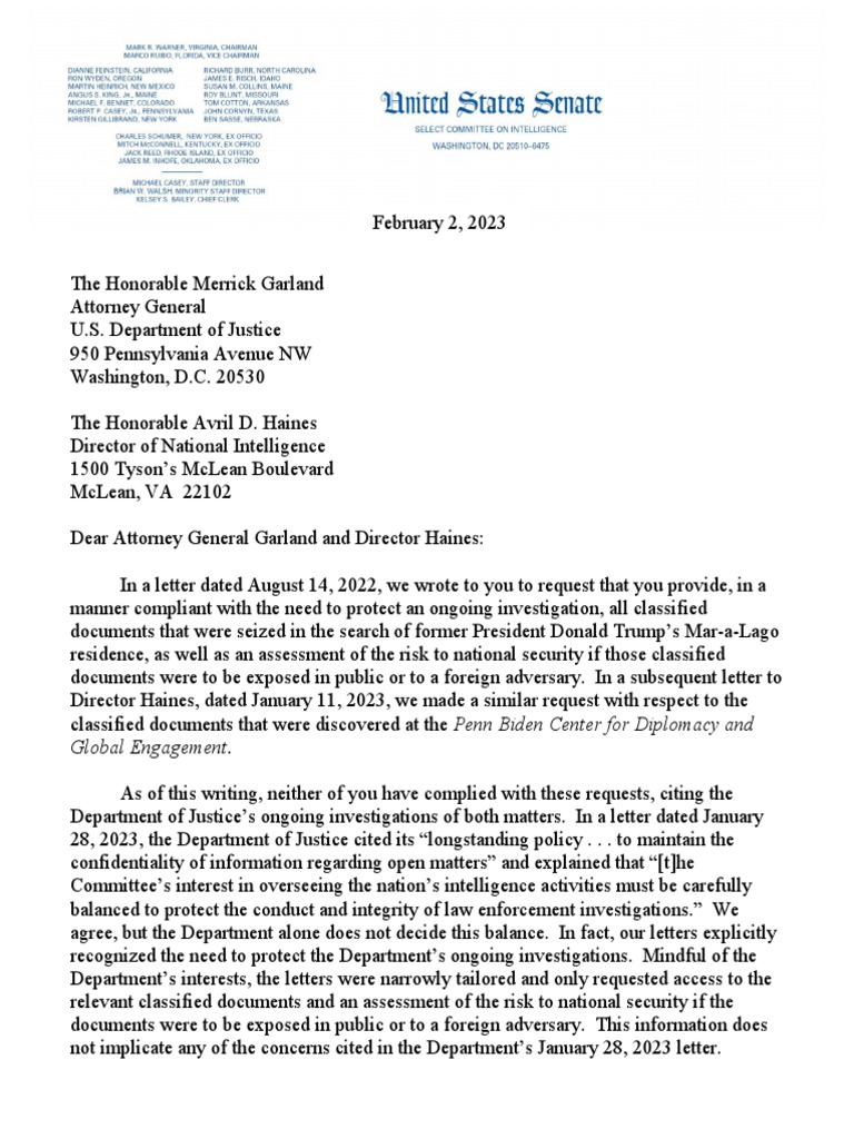Oversight Request on Classified Documents | PDF | Classified ...
