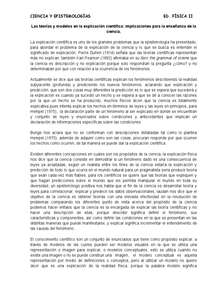 Teorías y Modelos en La Explicacion Científica | PDF | Teoría | Science