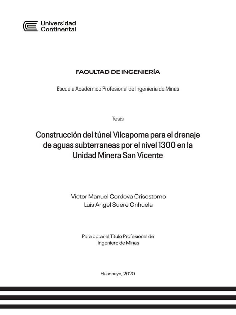 IV FIN 110 TE Cordova Suere 2020 | PDF | Minería | Túnel