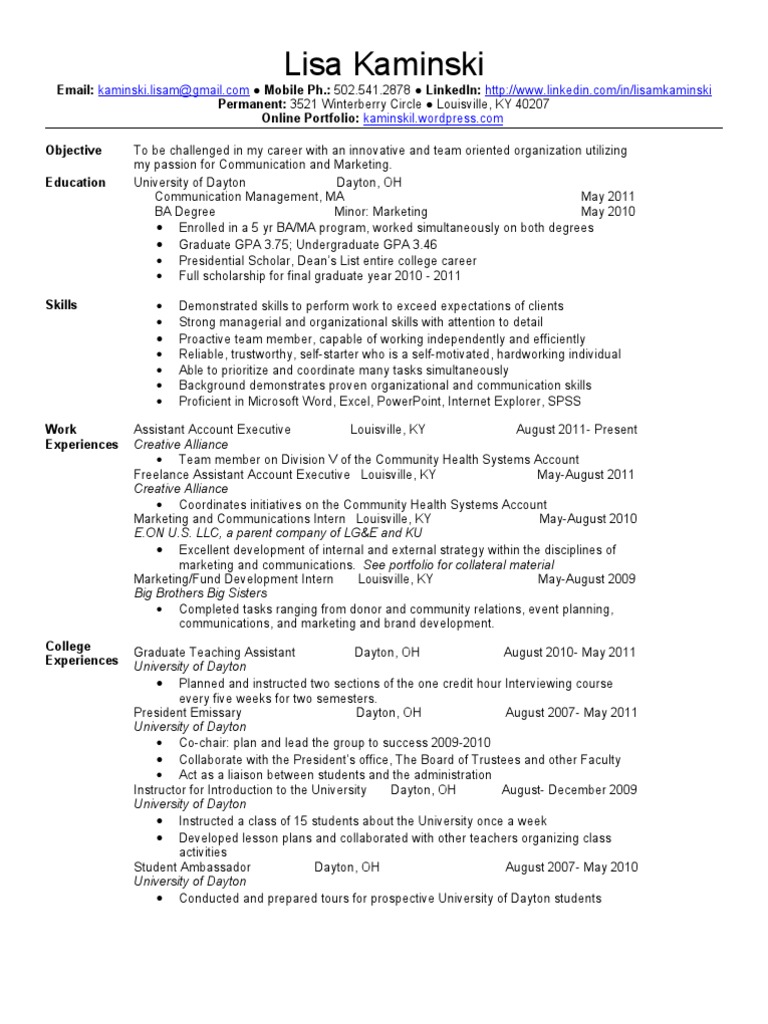 Lisa Kaminski Resume 8.15.11 | PDF